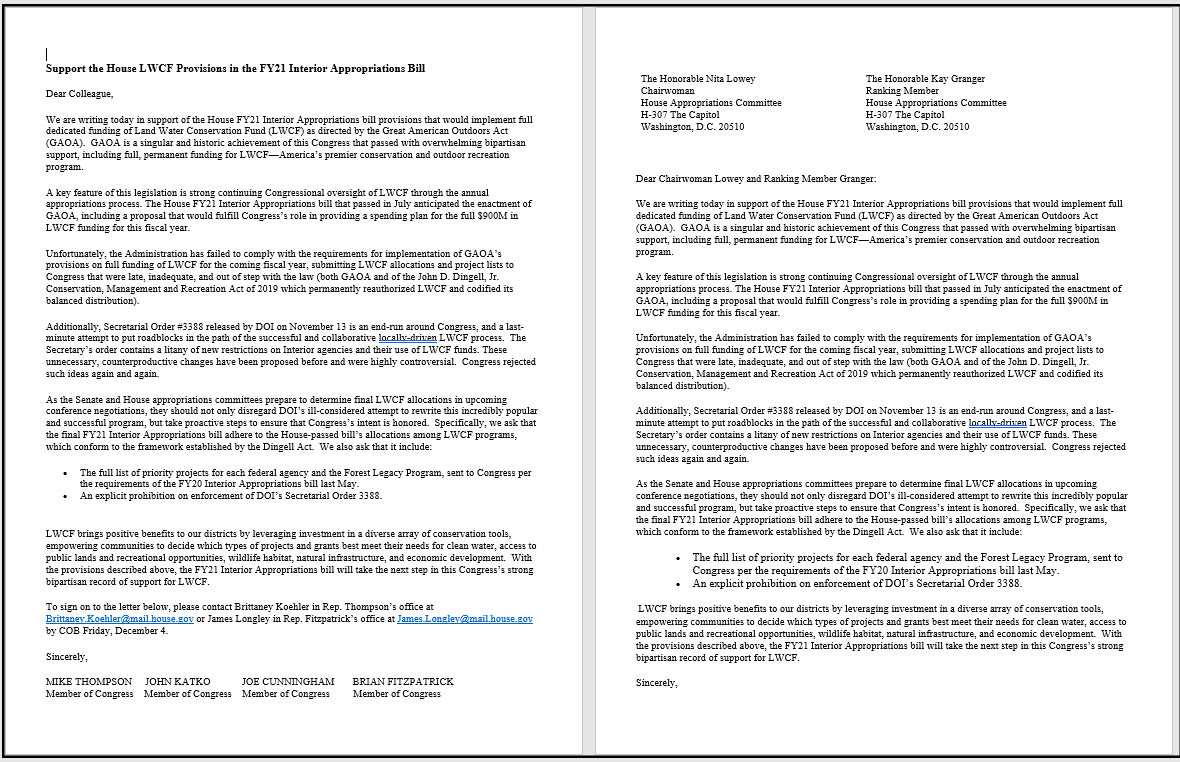 Great American Outdoors Act – Action Alert - The Watershed Association